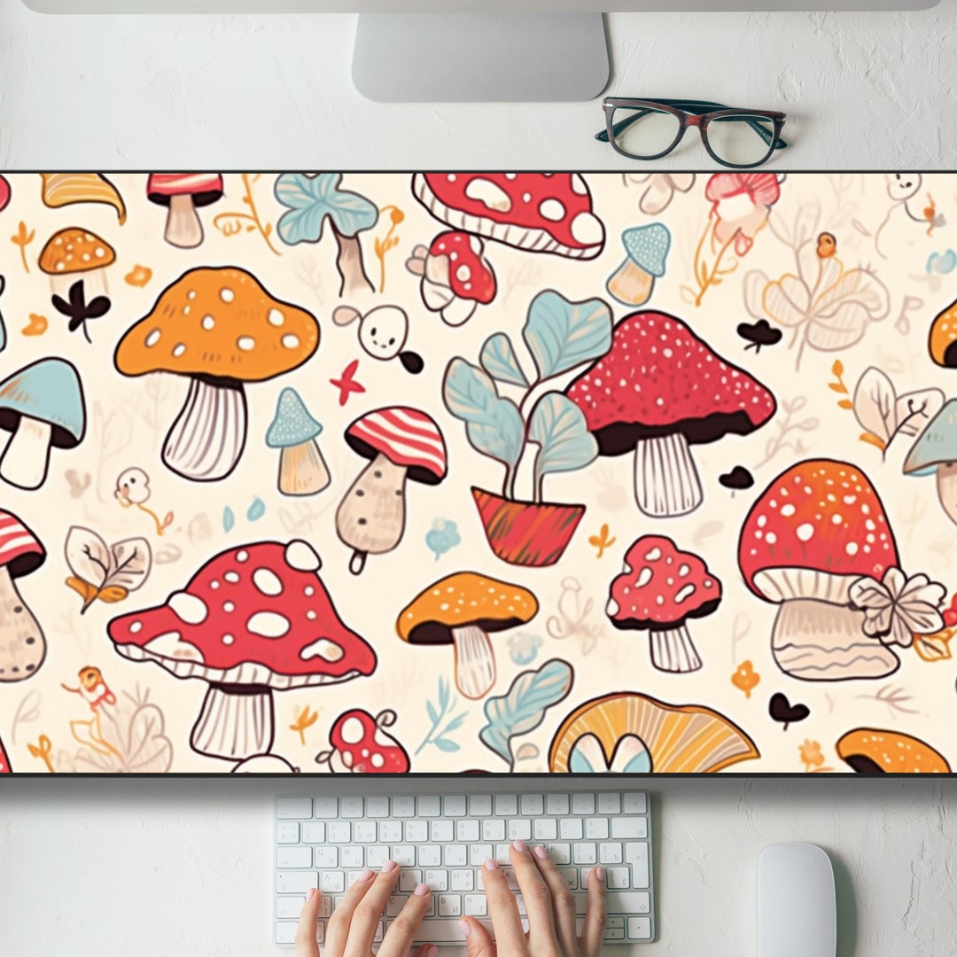 Weird Funky Mushroom Pattern Design Desk Mat Gaming Mouse Pad Large ...