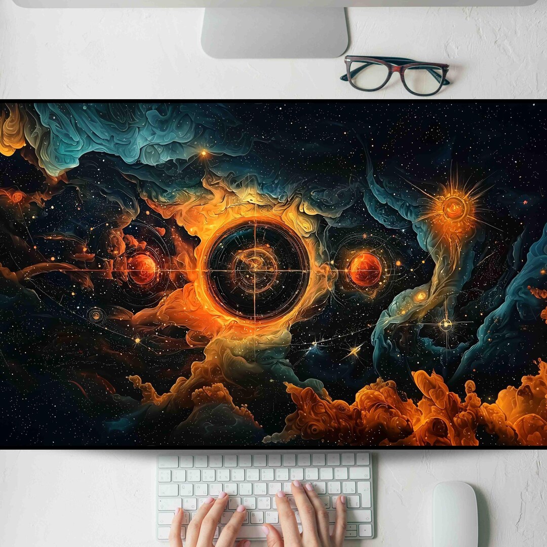 Exploding Star in Fiery Cosmos Desk Mat, Gaming Mouse Pad, Large ...