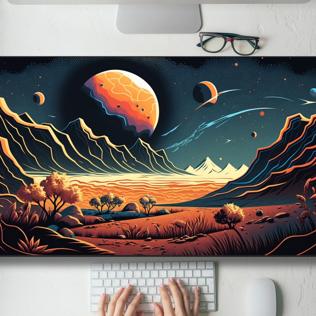 Outer Space Alien Planet Desk Mat Gaming Mouse Pad Large Mousepad With ...