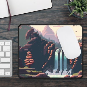 64-bit Pixelated Waterfall Desk Mat Gaming Mouse Pad Large Mousepad ...