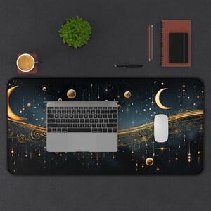 Unique Gold and Blue Celestial Desk Mat Gaming Mouse Pad Large Mousepad ...