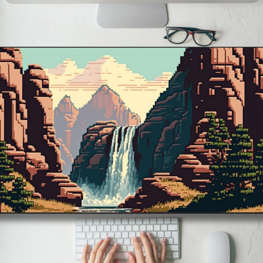 Pixelated Mountain Valley Desk Mat Gaming Mouse Pad Large Mousepad, MTG ...