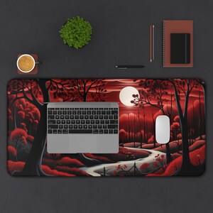 Dark Red Cabin on A River Desk Mat Gaming Mouse Pad Large Mousepad, MTG ...