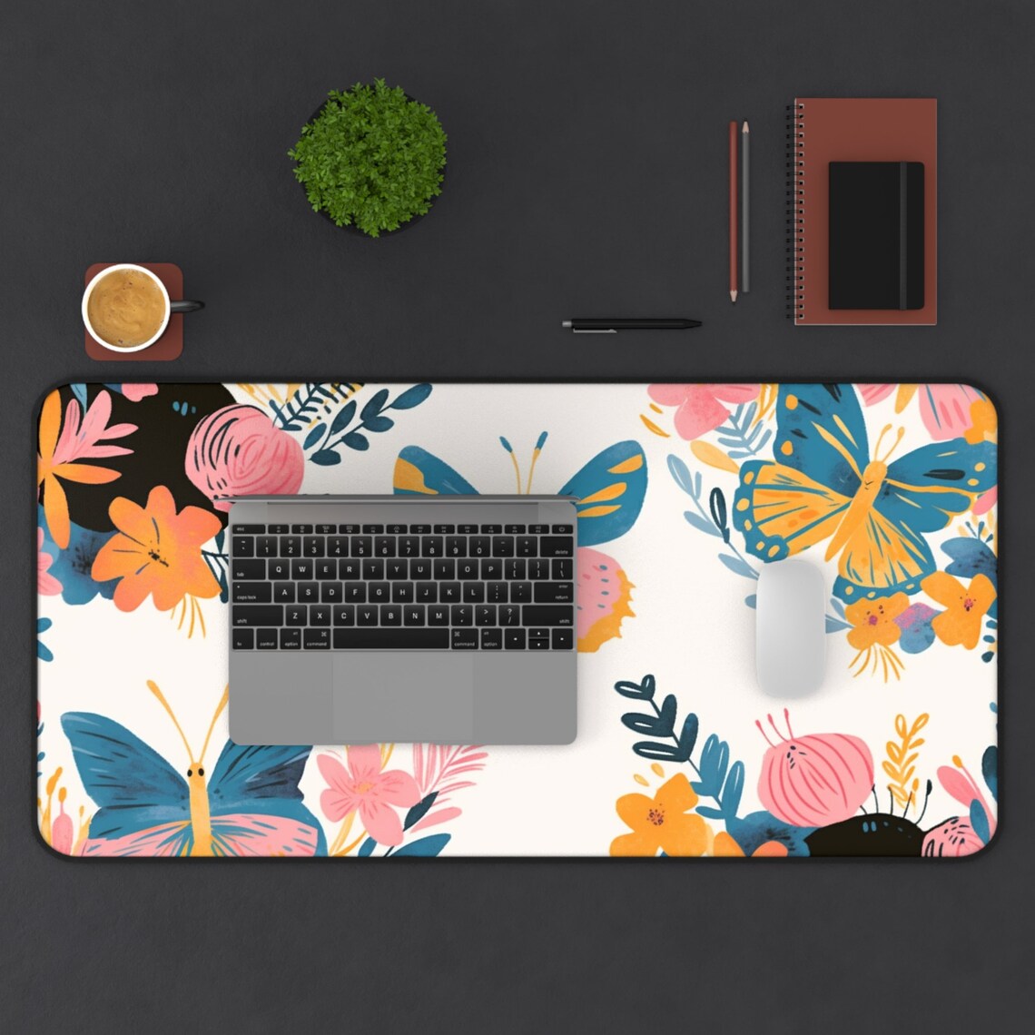 Simple Light Floral Butterfly Design Desk Mat Gaming Mouse Pad Large ...