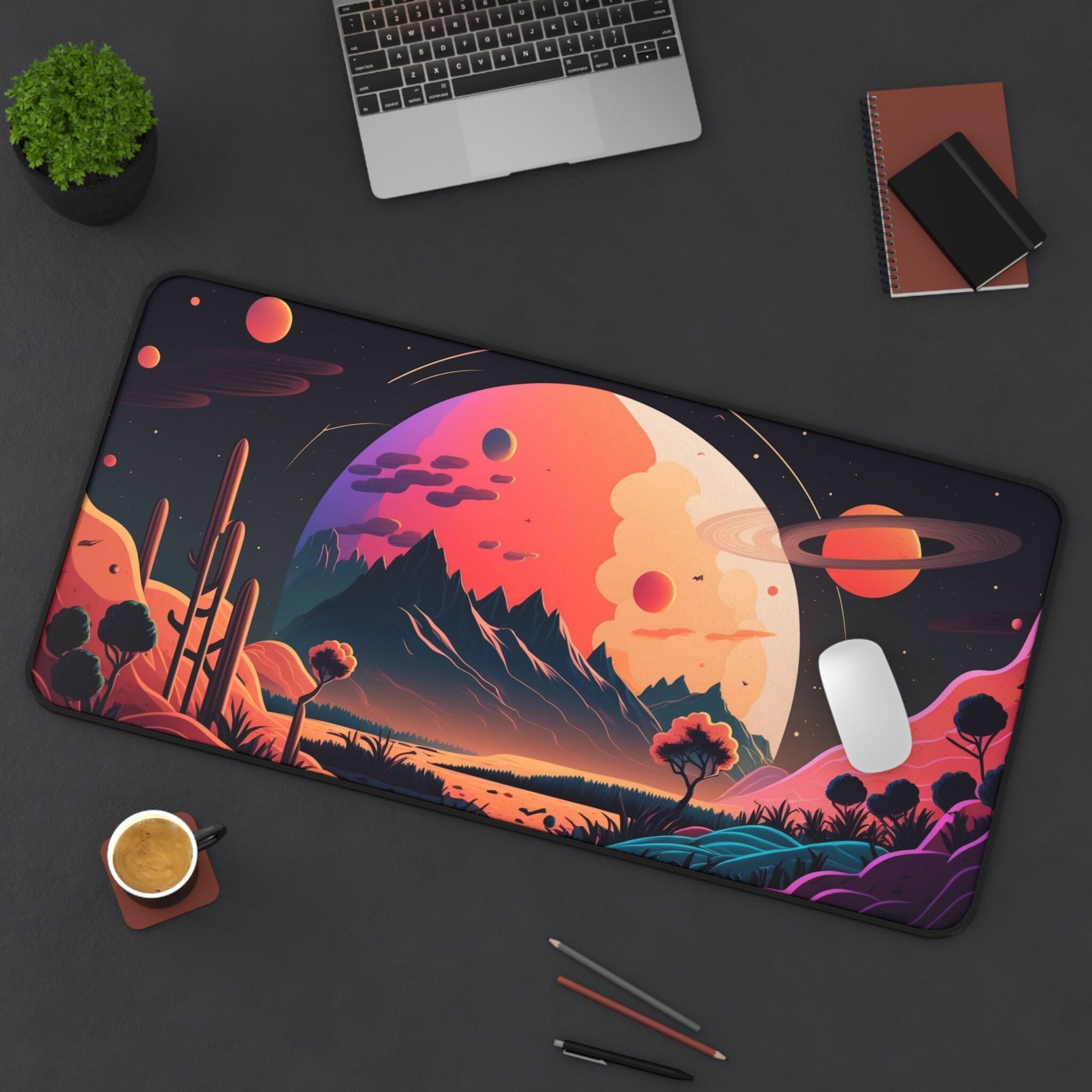 Retro Outer Space Planets Desk Mat Gaming Mouse Pad Large Mousepad With ...
