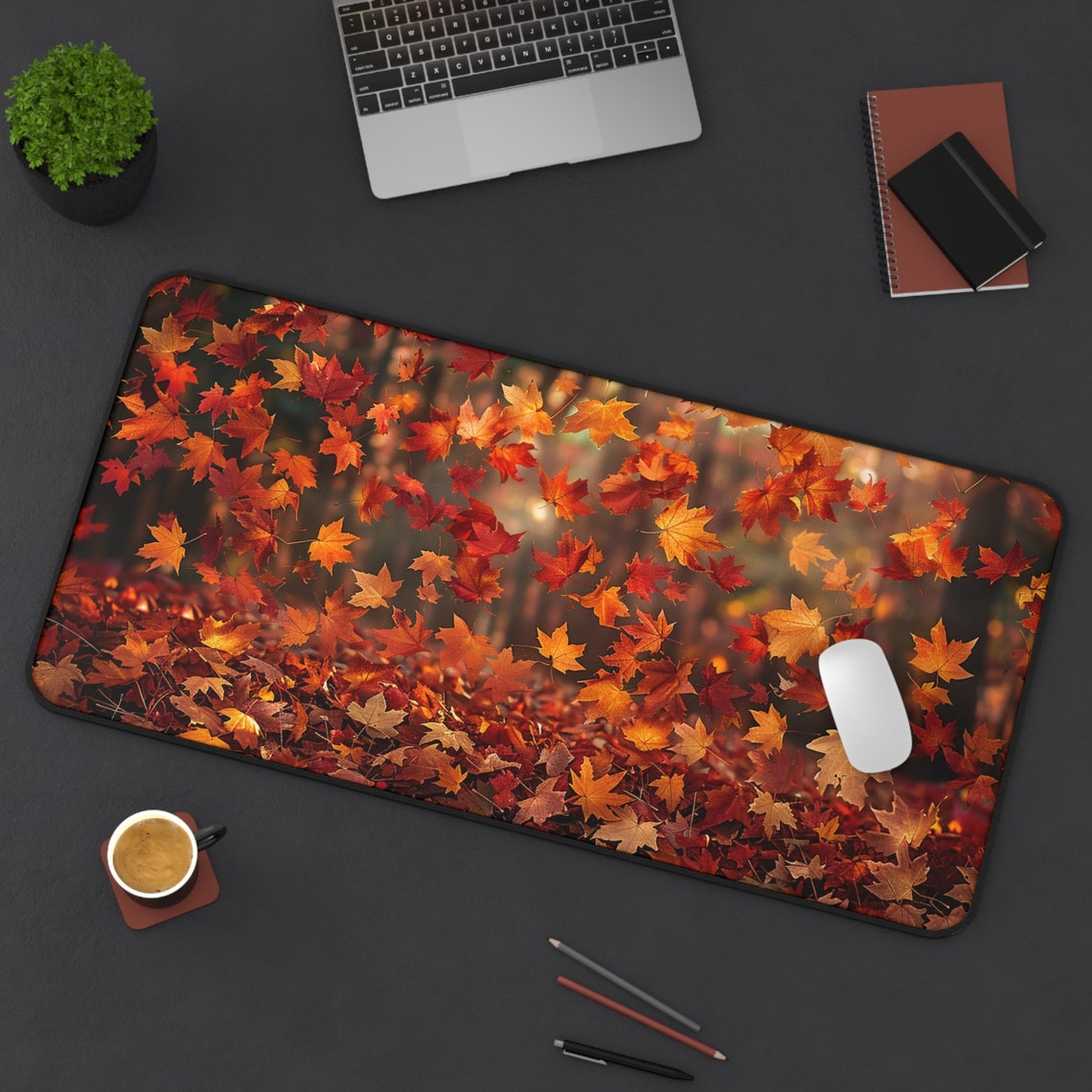 Realistic Fall Leaves Raining From the Trees Desk Mat Gaming Mouse Pad ...