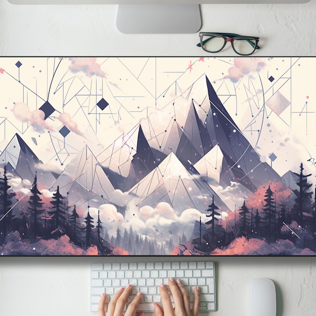Cool Unique Geometric Mountain Landscape Desk Mat Gaming Mouse Pad ...