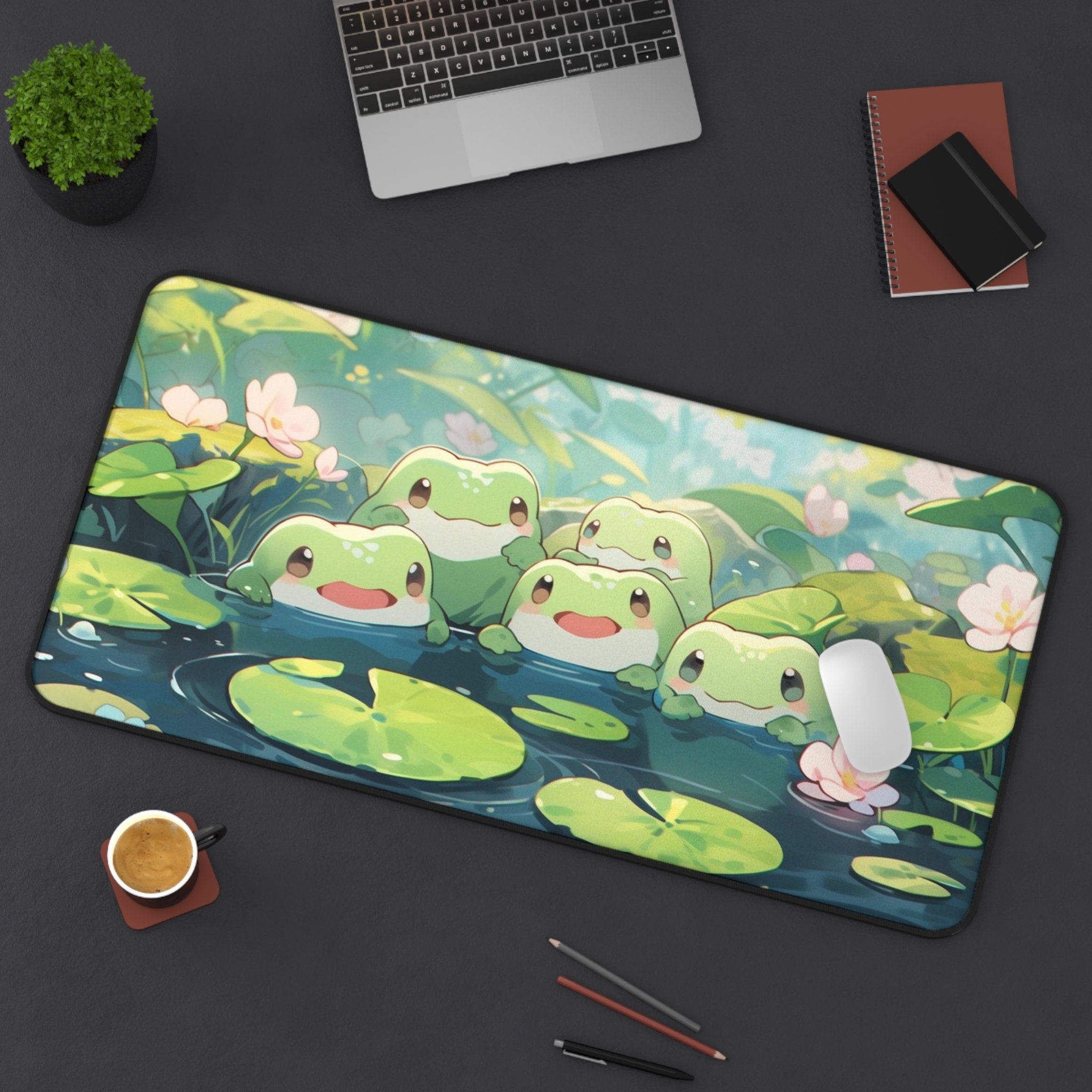 Happy Cute Kawaii Frogs Desk Mat Gaming Mouse Pad Large - Etsy