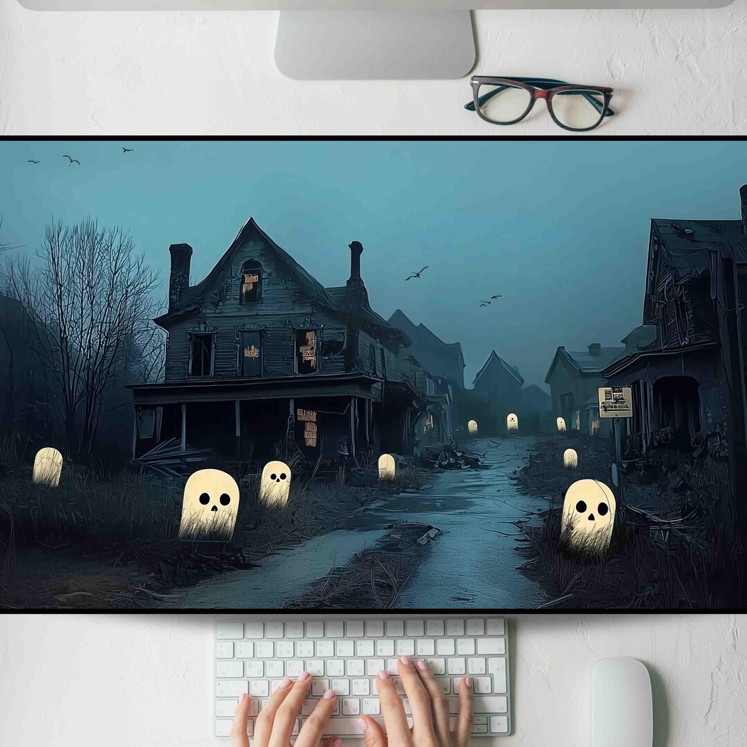 Ghosts Outside Haunted Houses Desk Mat, Gaming Mouse Pad, Large ...
