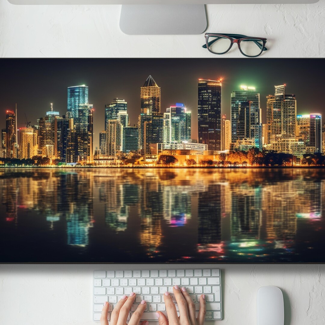 Iconic Vibrant City Skyline Desk Mat Gaming Mouse Pad Large Mousepad ...