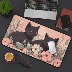 Cute Cat Botanical Desk Mat Gaming Mouse Pad Large Mousepad With MTG ...