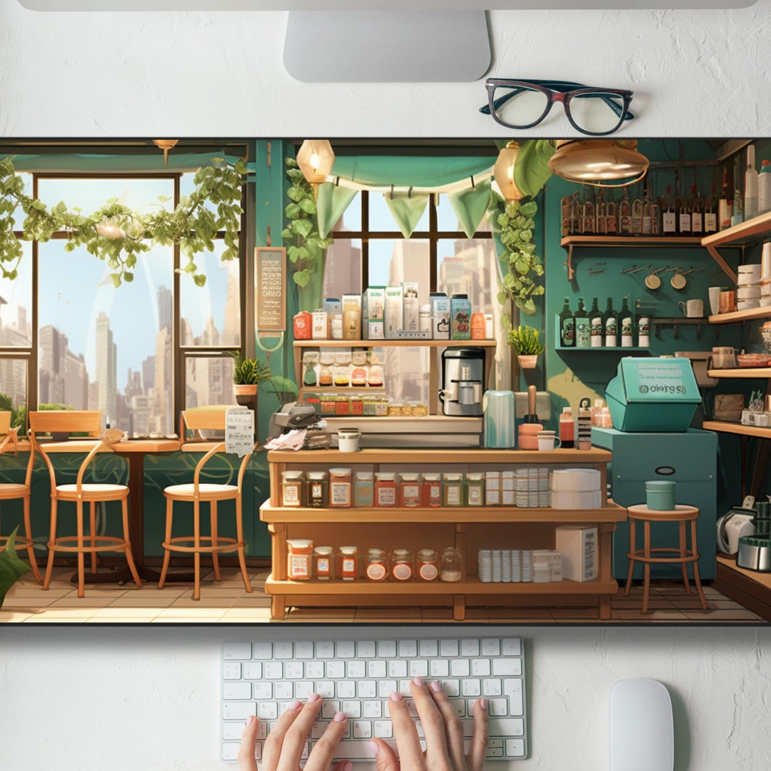 Lo-fi Anime Coffee Shop Bakery Desk Mat Gaming Mouse Pad Large Mousepad ...
