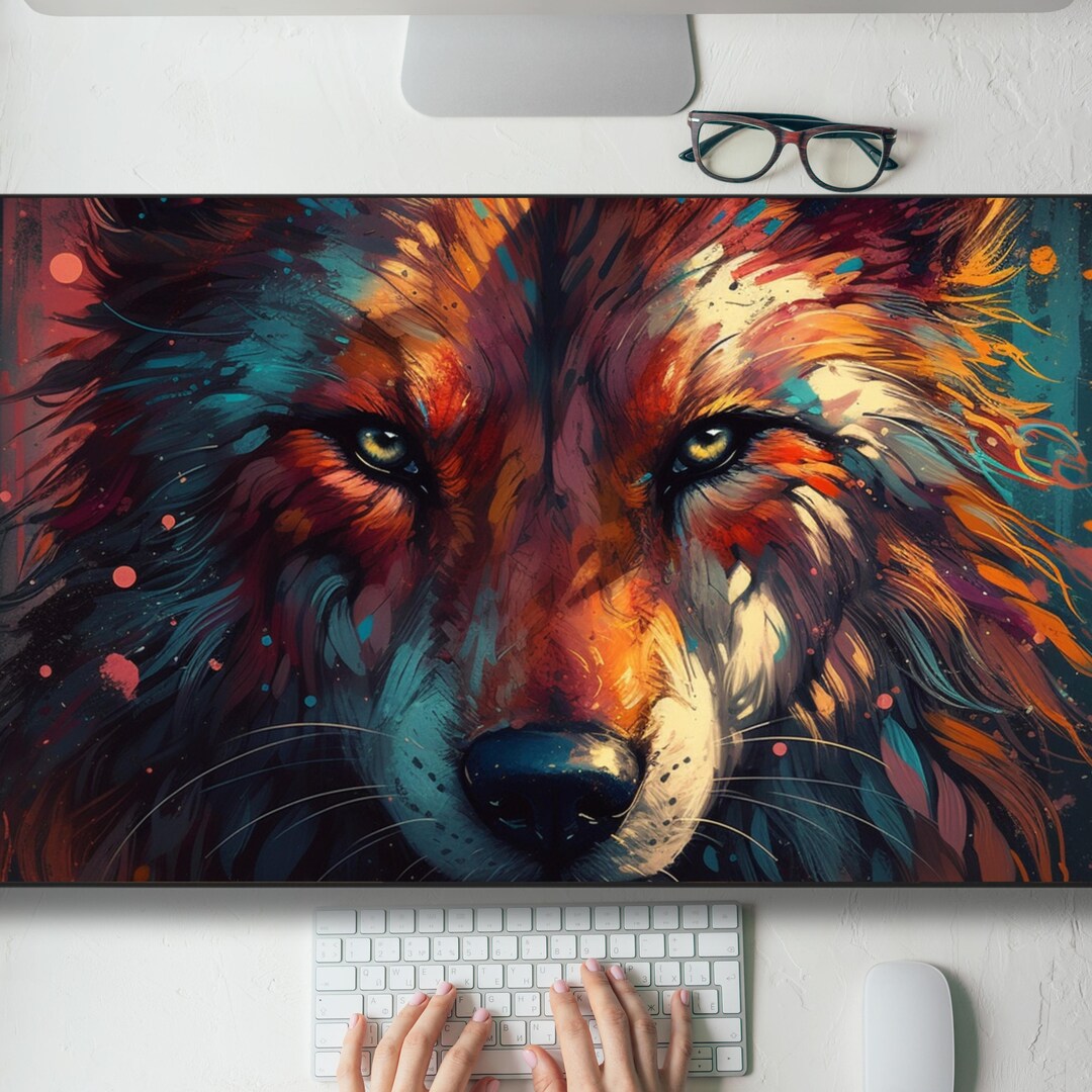 Bold and Fierce Colorful Wolf Design Mouse Pad - Gaming Desk Accessory ...