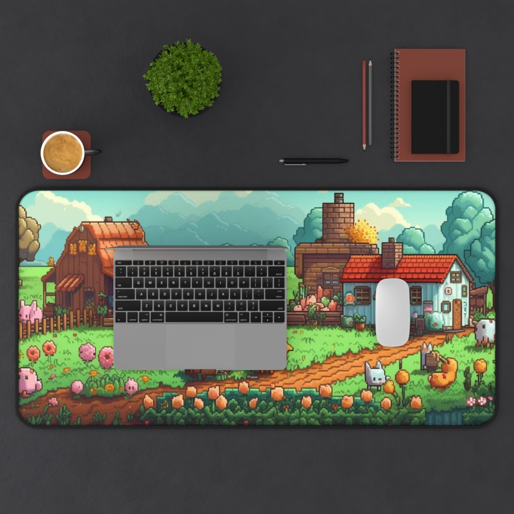 Pixelated Kawaii Farm Desk Mat Gaming Mouse Pad Large Mousepad With MTG ...