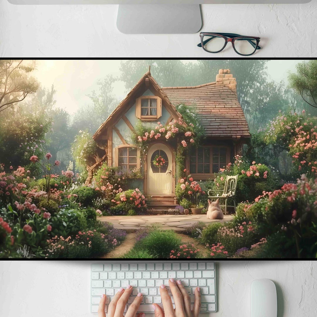 Cozy Cottage With Garden Path Desk Mat, Gaming Mouse Pad, Large ...