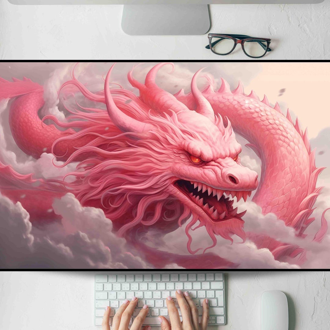 Blush Dragon in Rose Mist Desk Mat, Gaming Mouse Pad, Large Mousepad ...
