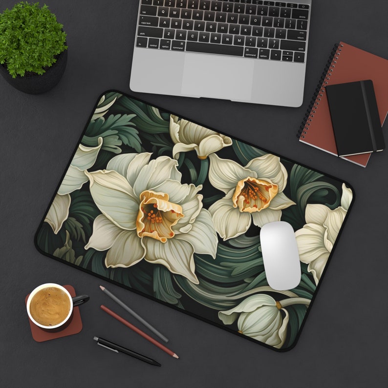 Cottagecore Botanical Daffodil Desk Mat Gaming Mouse Pad Large Mousepad ...