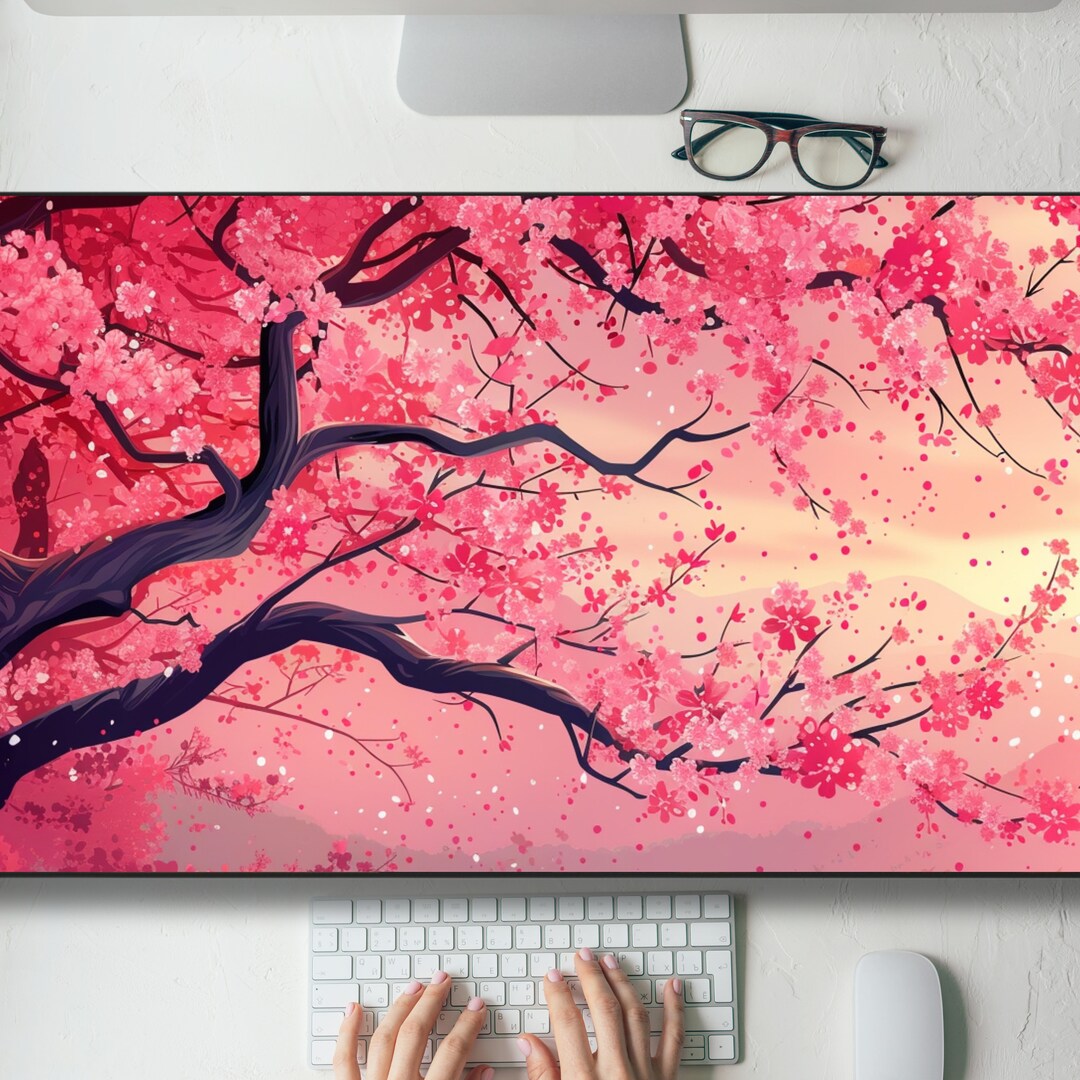 Pink Lo-fi Cherry Blossom Desk Mat Gaming Mouse Pad Large Mousepad, MTG ...