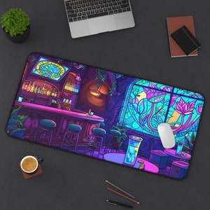 Luminescent Neon Bar Scene Desk Mat Gaming Mouse Pad Large Mousepad ...