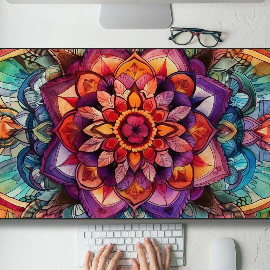 Colorful Floral Mandala Design Desk Mat Gaming Mouse Pad Large Mousepad ...