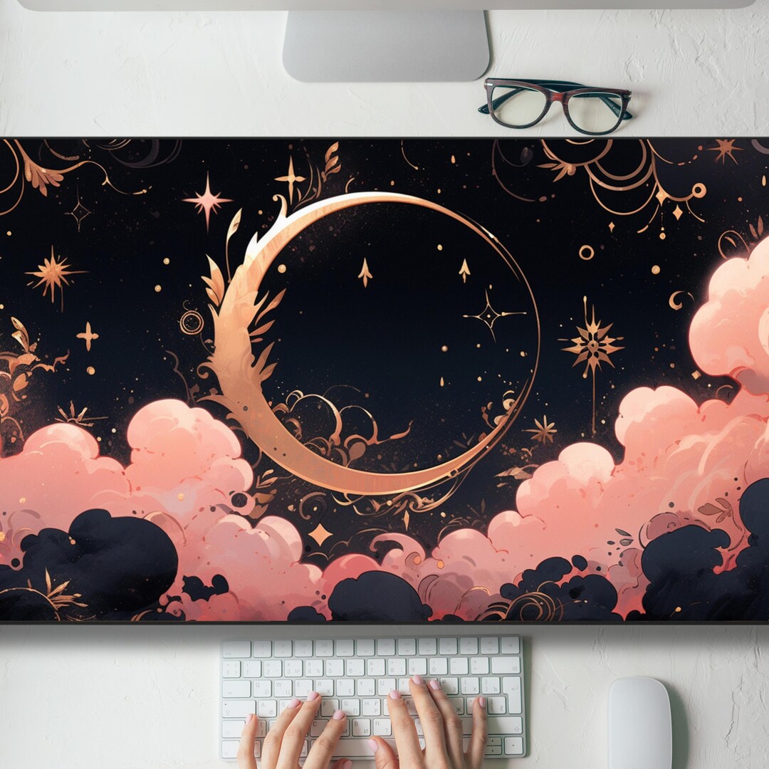 Kawaii Celestial Cresent Moon Desk Mat Gaming Mouse Pad Large Mousepad ...