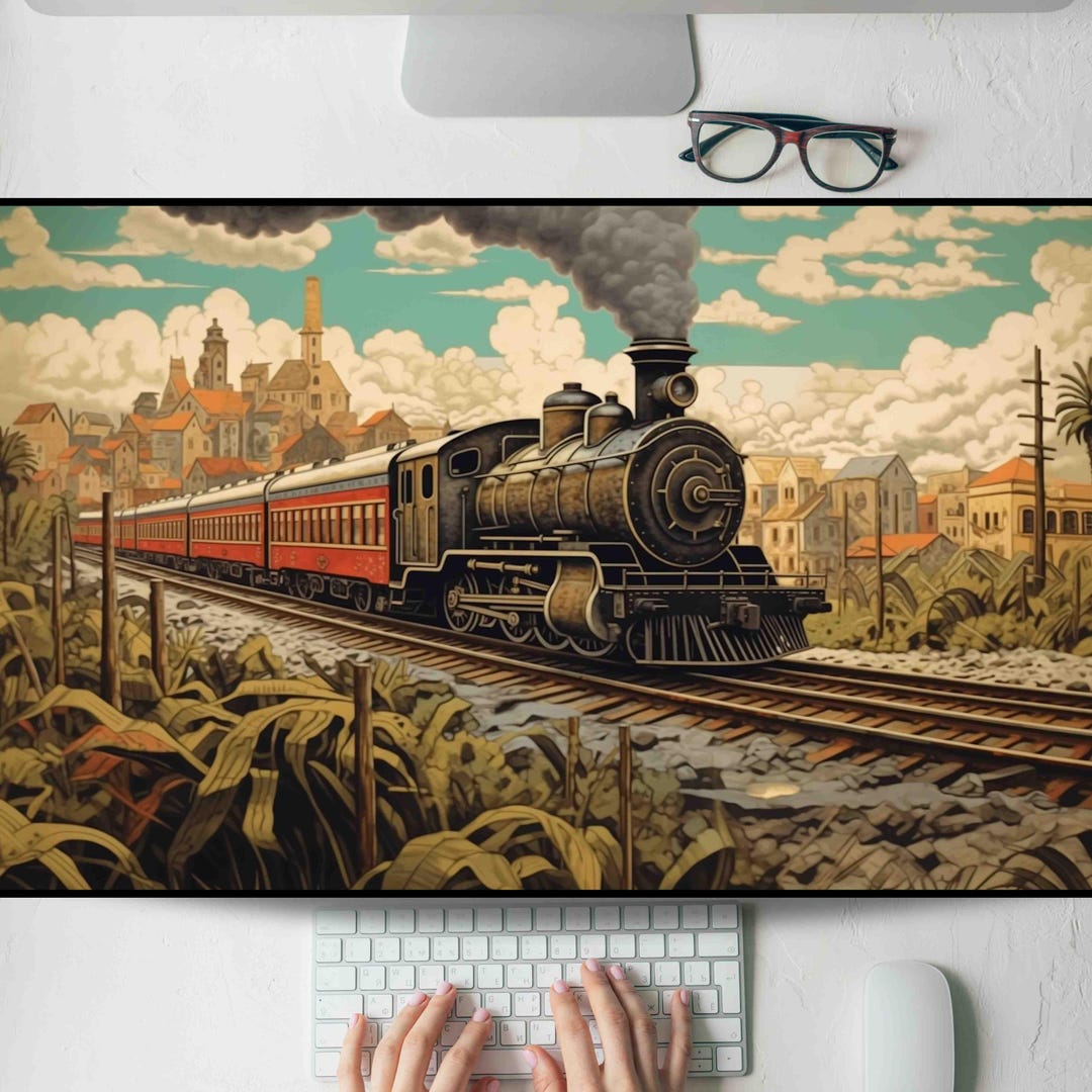 Vintage Train in Golden Prairie Desk Mat, Gaming Mouse Pad, Large ...