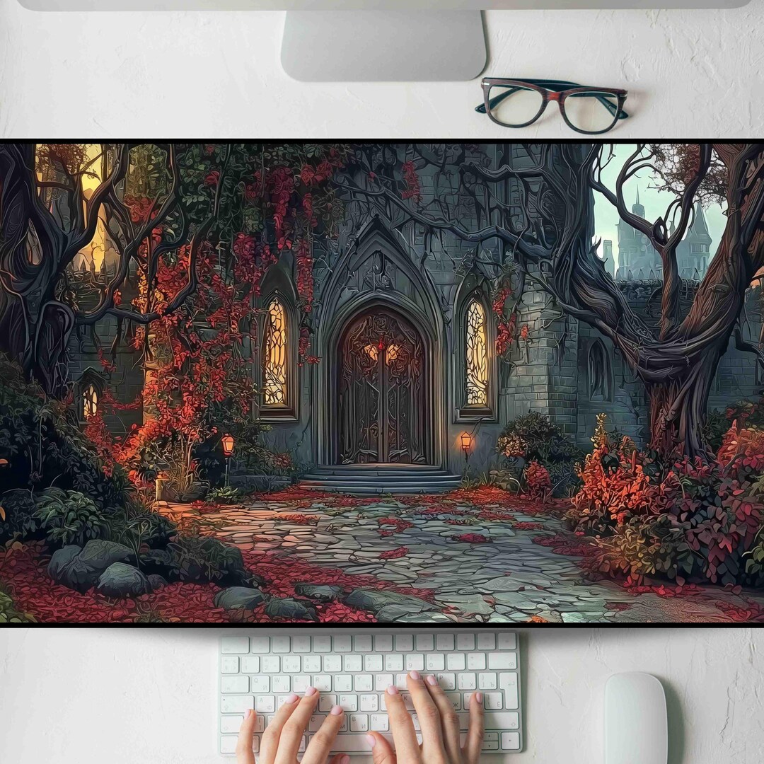 Enchanted Door in Forest Vines Desk Mat, Gaming Mouse Pad, Large ...