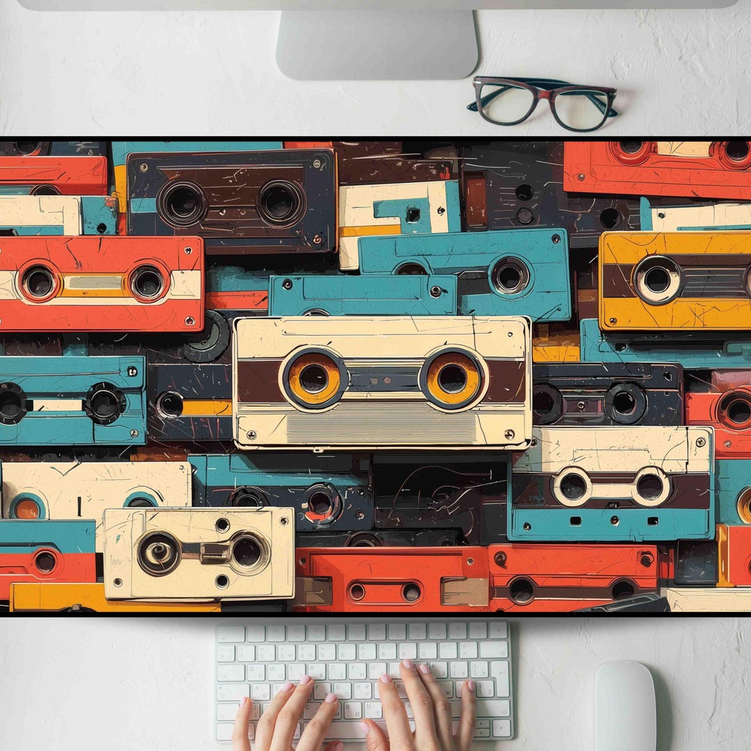 Retro Cassette Tape Pattern Desk Mat, Gaming Mouse Pad, Large Mousepad ...