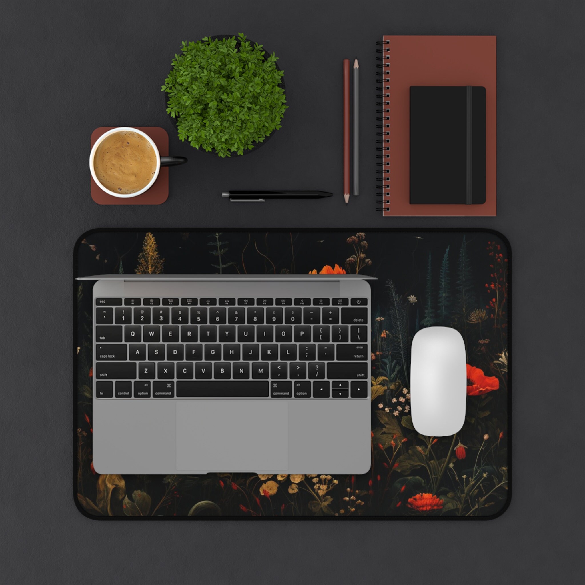 Dark Cottage Core Wildflowers Desk Mat Gaming Mouse Pad Large Mousepad ...