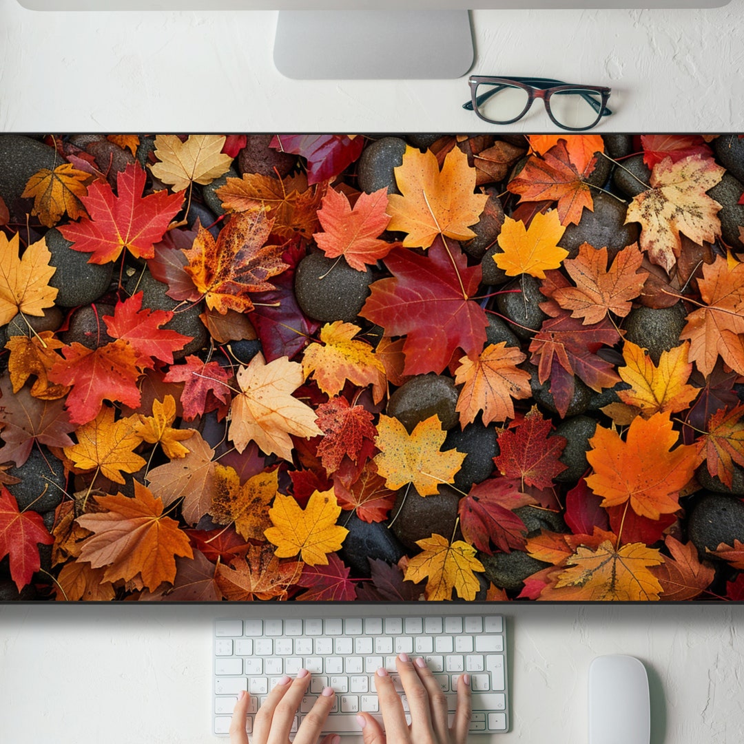 Realistic Fall Leaves on Pebbles Desk Mat Gaming Mouse Pad Large ...