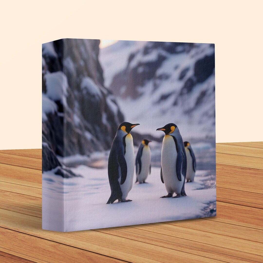 Penguin Digital Art Print, Snowy Landscape Wall Art, Antarctic Emperor ...