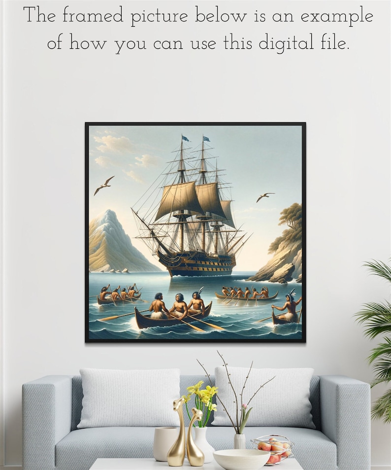 Captain James Cook Sailing Into a Bay in New Zealand and Being Greeted ...