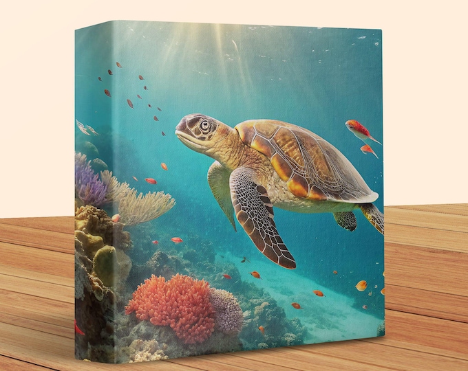 Realistic Sketch of a Majestic Sea Turtle Swimming Over a Coral Reef ...