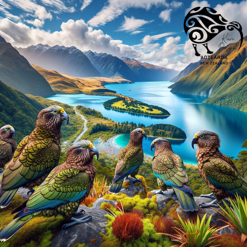 New Zealand Alpine Parrot, the Kea, by a Lake in Te Waipounamu (the ...