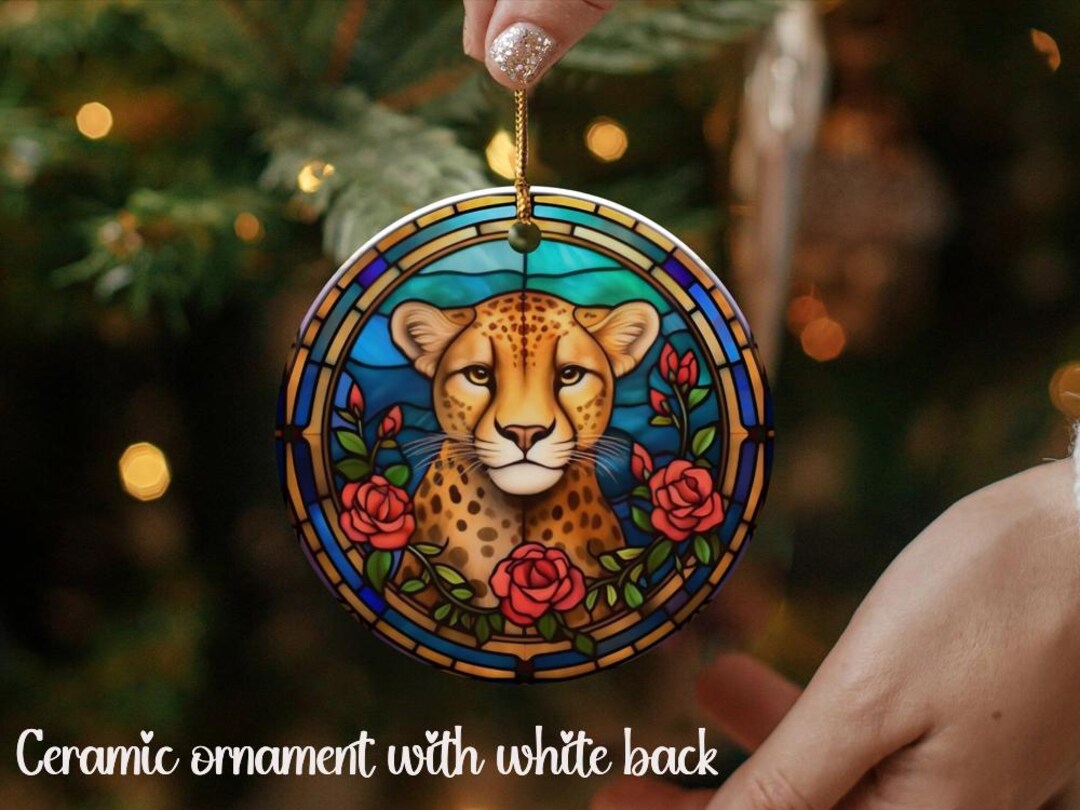 Stained Glass Style Cheetah Ornament, Wildlife Art - Etsy