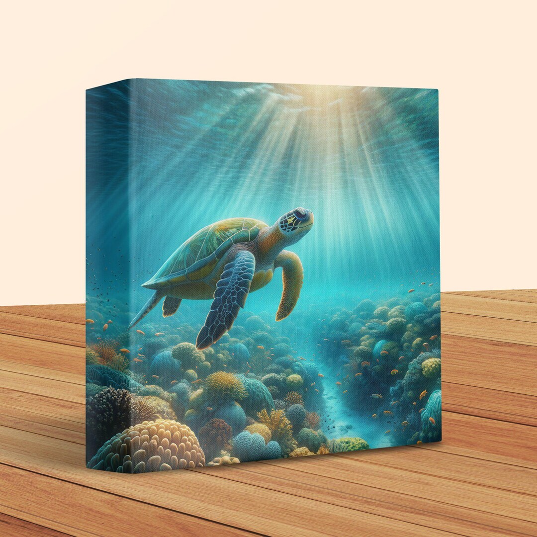 Sea Turtle Digital Art Download, Underwater Ocean Scene, Coral Reef ...