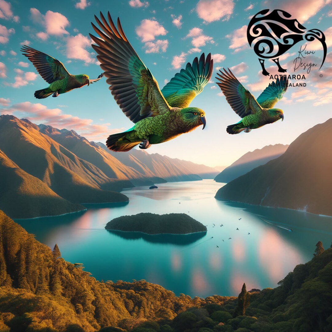 New Zealand Kea Flying Over a Lake in Te Waipounamu (the South Island ...