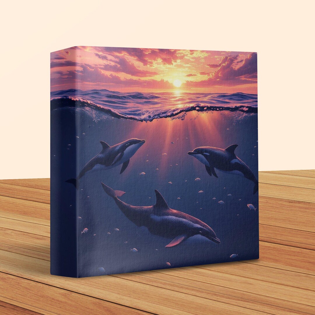 Digital Dolphin Art Print, Sunset Marine Photography, Ocean Wall Decor ...