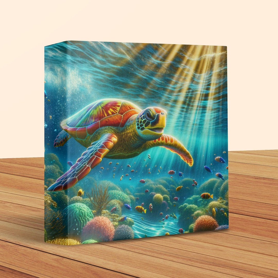 Stunning Sea Turtle Digital Art, Underwater Ocean Scene, Vibrant Marine ...