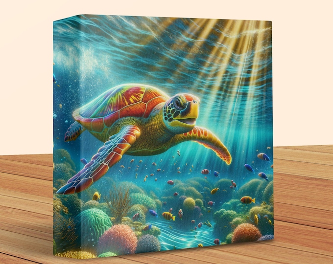 Realistic Sketch of a Majestic Sea Turtle Swimming Over a Coral Reef ...