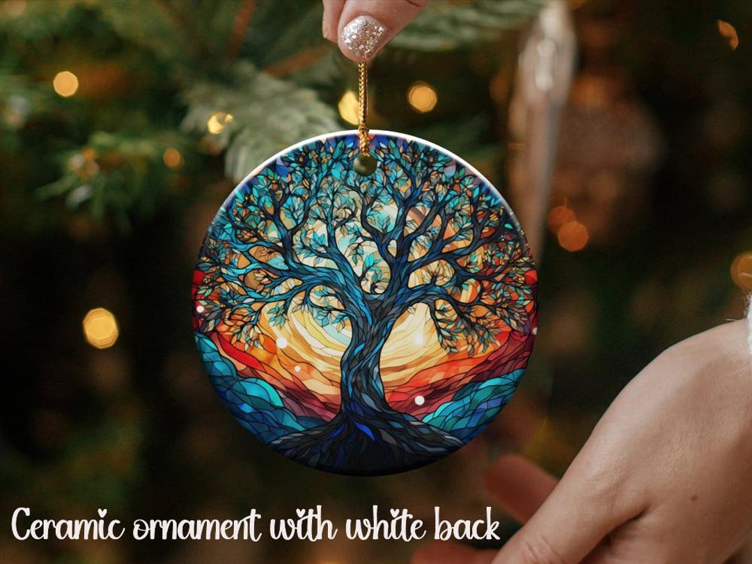 Colorful Tree of Life Ornament, Stained Glass Style, Mythical Tree ...