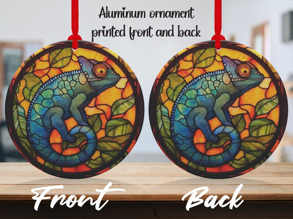 Stained Glass Style Chameleon Ornament, Colorful Wildlife Decor - Etsy