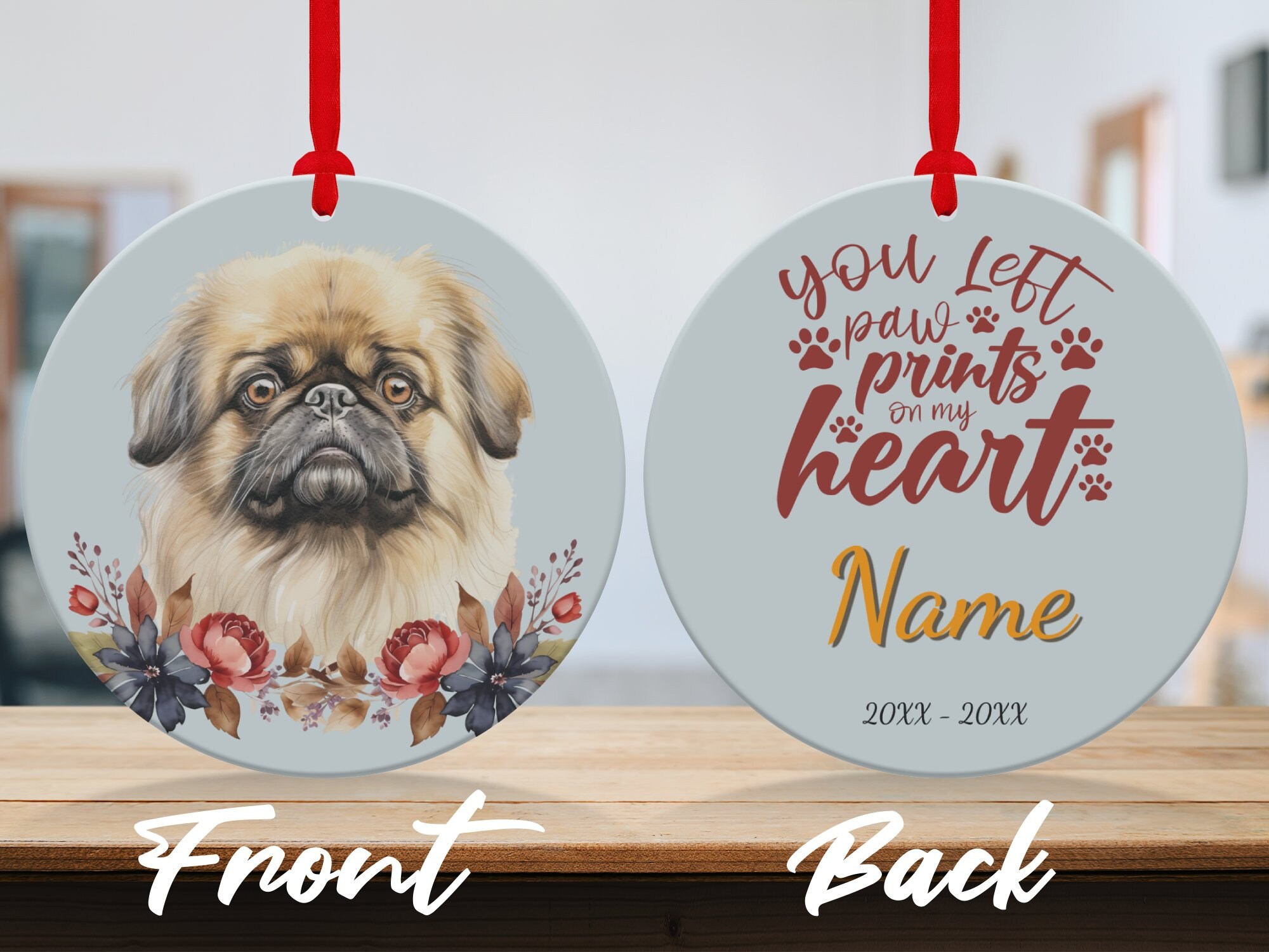 Personalized Pekingese Memorial or Decoration With Optional Dates. Paw ...