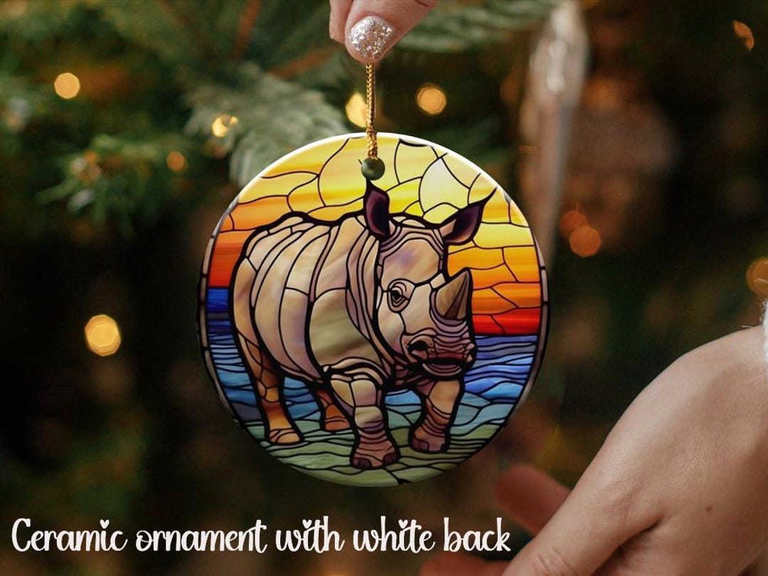 Stained Glass Style Rhino Ornament, African Animal Christmas Tree ...