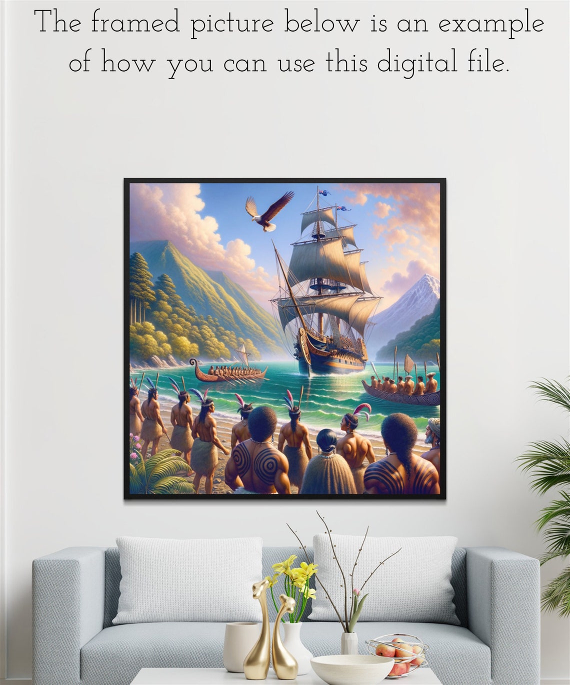 Captain Cook in New Zealand Art Print, Maori Waka Canoes (digital File ...