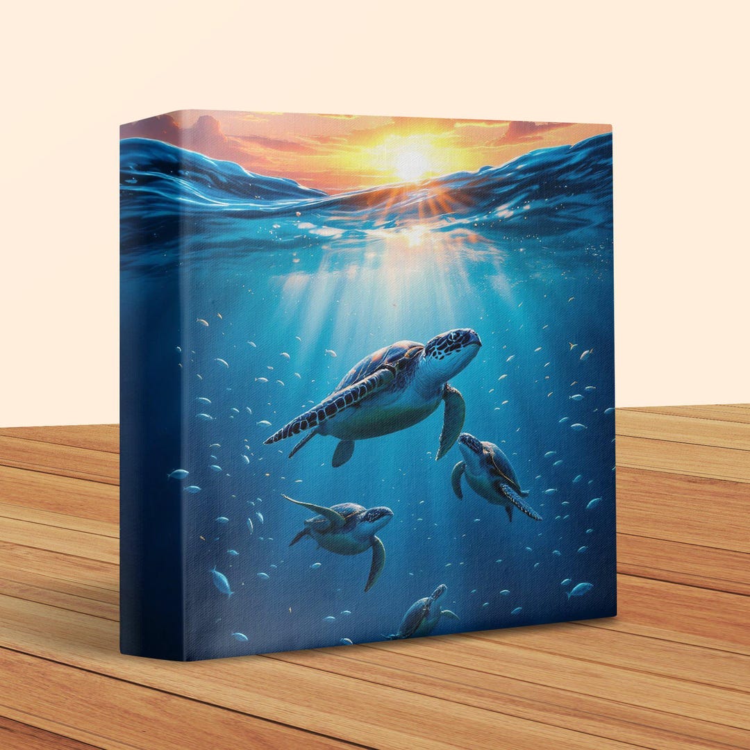 Ocean Sunset With Sea Turtles Digital Download, Marine Life Art Print ...