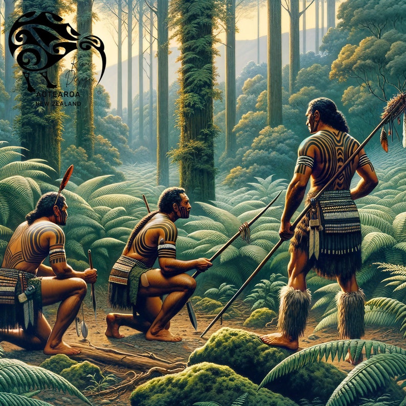 New Zealand Māori Hunting for Food in Forest. Digital New Zealand Māori ...