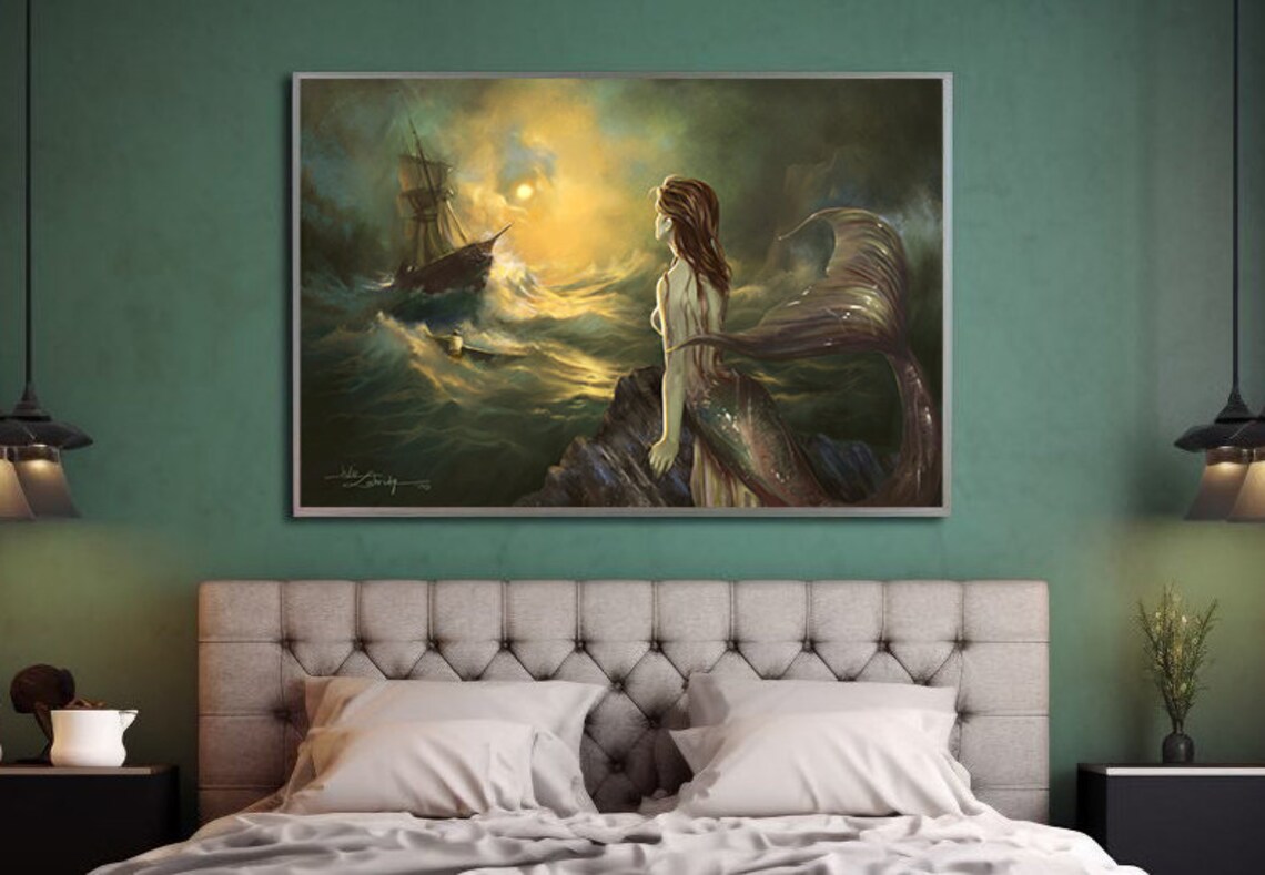 Siren Call | Mermaid | Non AI | Hand Painted | Mermaid on Rocks | Ship ...