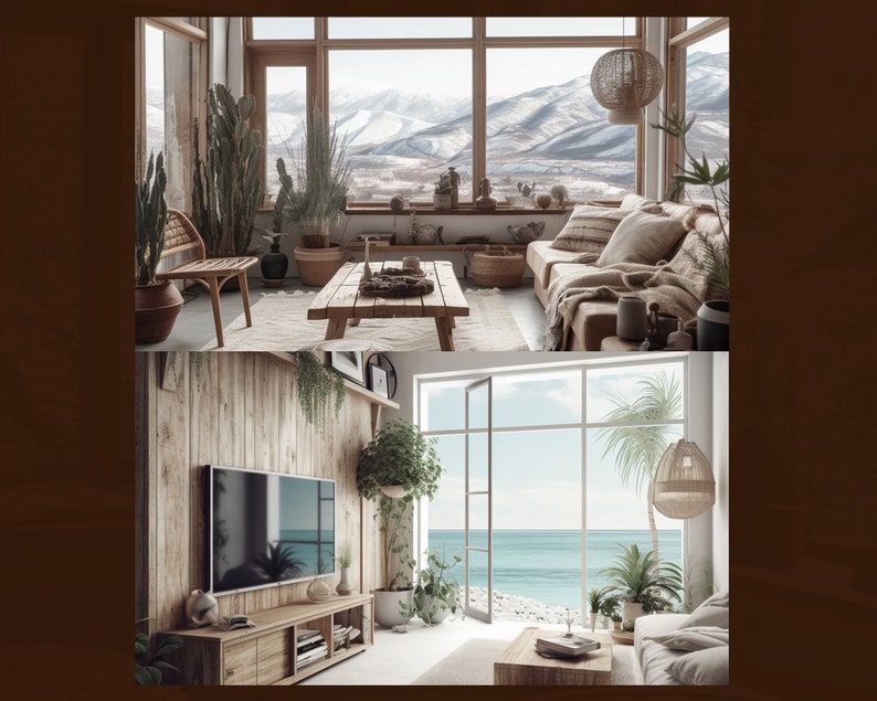 Zoom Background, Boho Style, Wooden Interior, Online Meeting, Instant ...