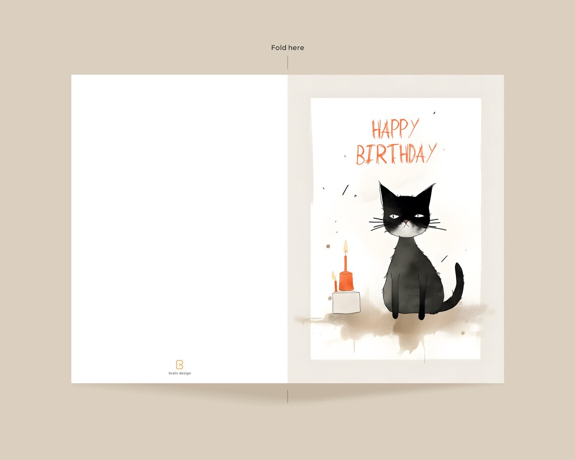 Printable Birthday Card, Cat Birthday Card, Downloadable Birthday Card ...